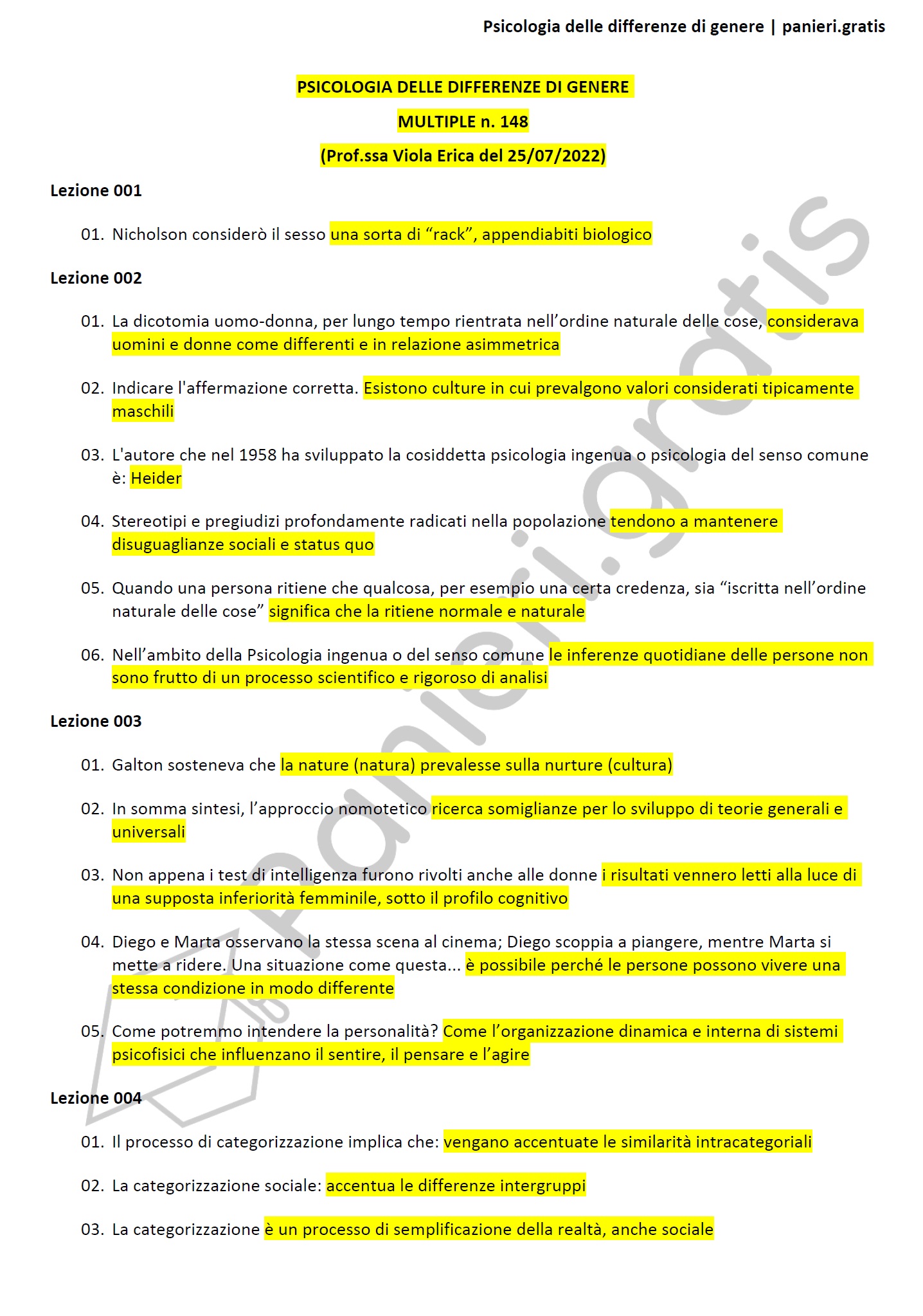 Paniere di Psicologia delle differenze di genere - Multiple ...