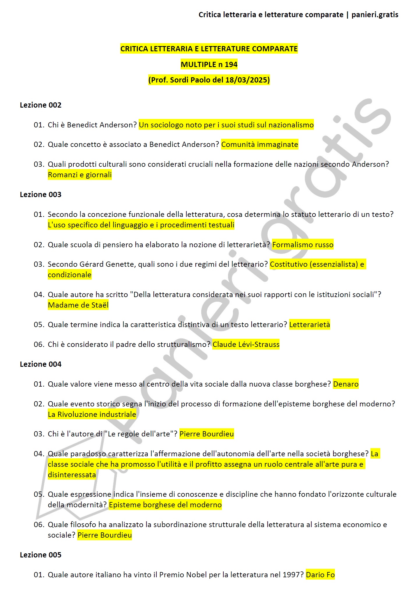 Paniere di Critica letteraria e letterature comparate - Multiple ...